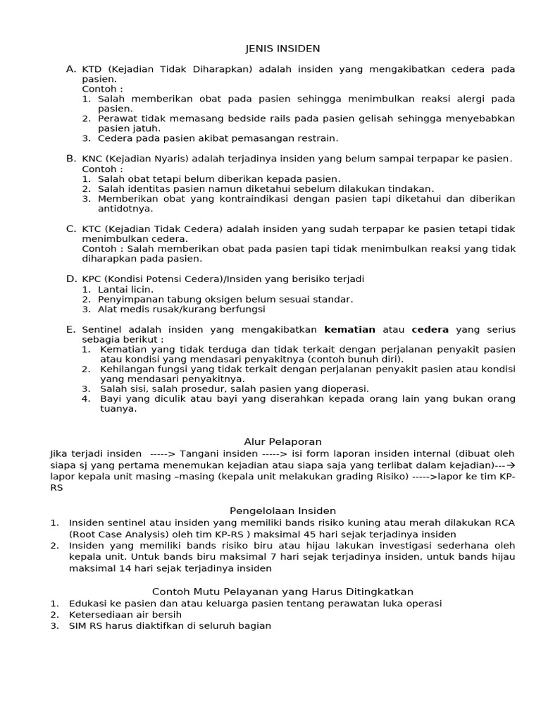 Jenis Insiden Kesehatan dan Pelaporannya | PDF