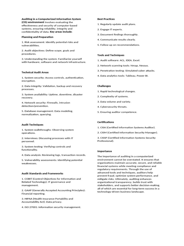 Auditing In A Computerized Information System Pdf Security Computer Security