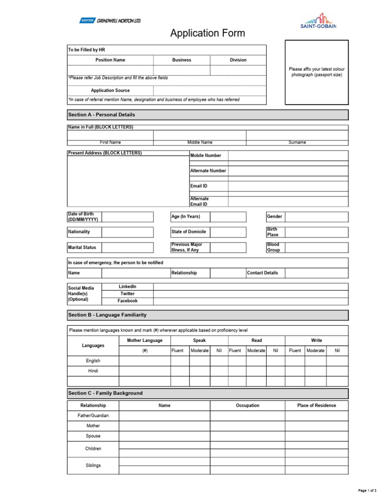 Application Form: Section A - Personal Details | PDF | Business