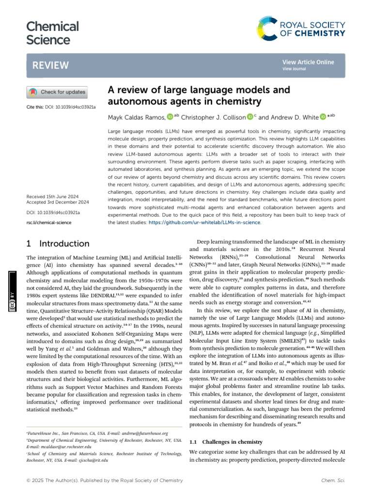 Chemical Science: Review | PDF | Machine Learning | Artificial Intelligence