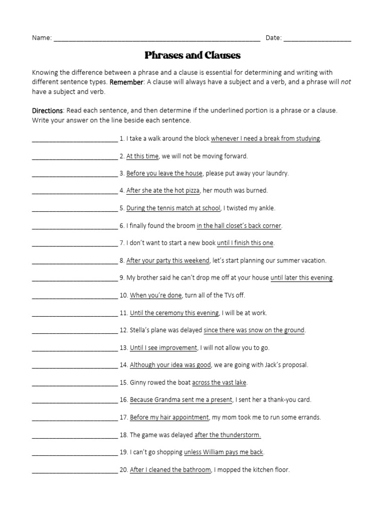 Microsoft Word - Phrases and Clauses - Revised | PDF