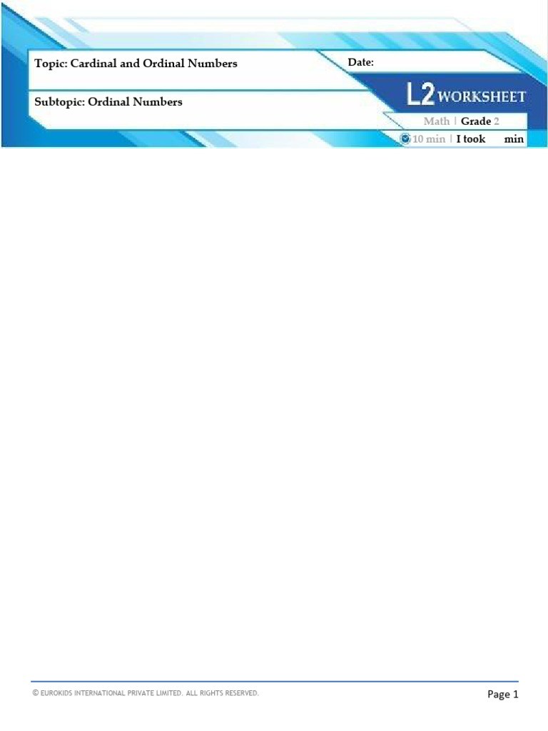 Cardinal and Ordinal Numbers Quiz | PDF