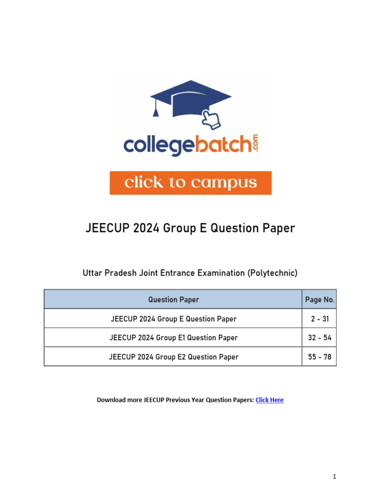 JEECUP 2024 Group E Question Paper | PDF