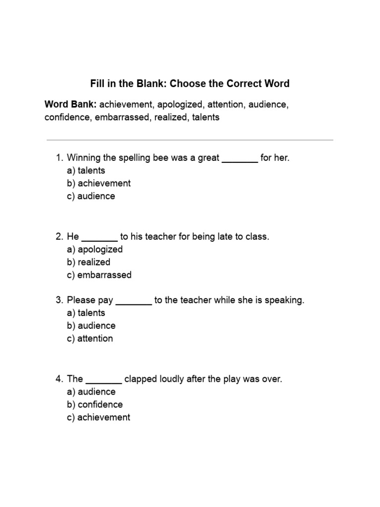 Week 2 Multiple-Choice Fill in the Blank | PDF