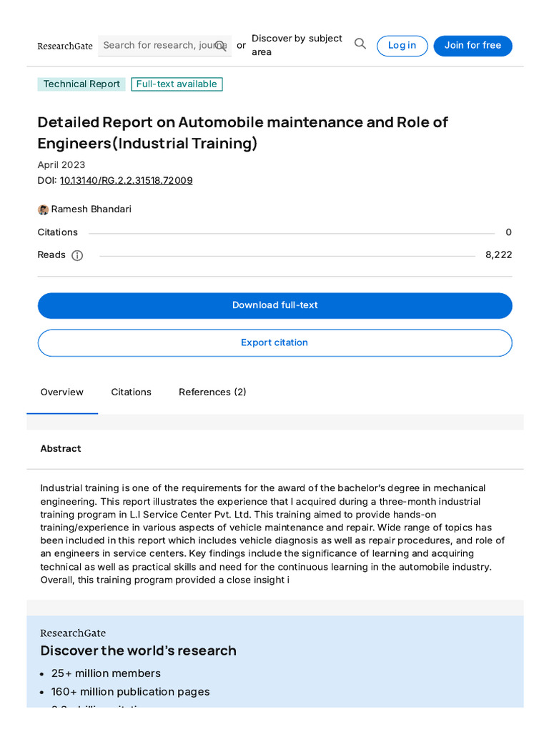 Detailed Report On Automobile Maintenance and Role of Engineers (Industrial Training) | PDF ...