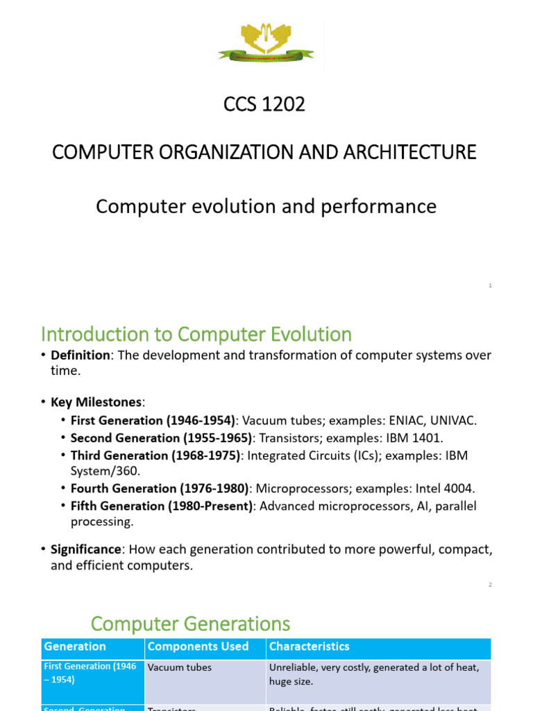 CCS 1202 Lecture 2 - Computer Evolution and Performance | PDF | Integrated Circuit | Central ...