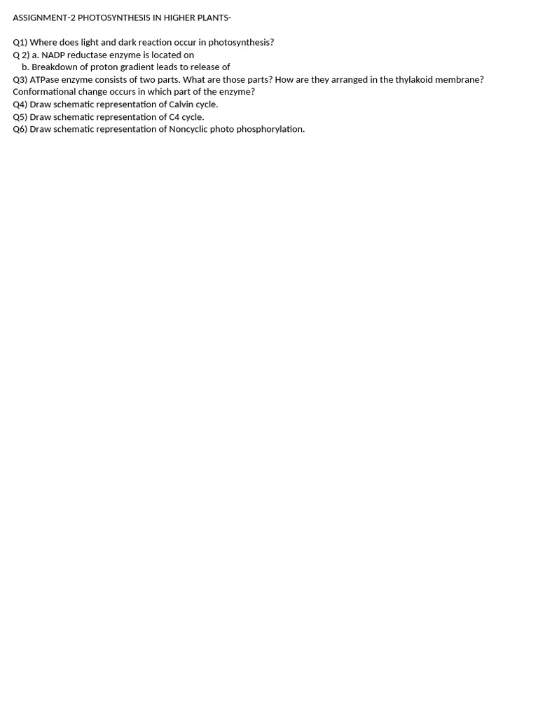 Assignment-2 Photosynthesis in Higher Plants | PDF