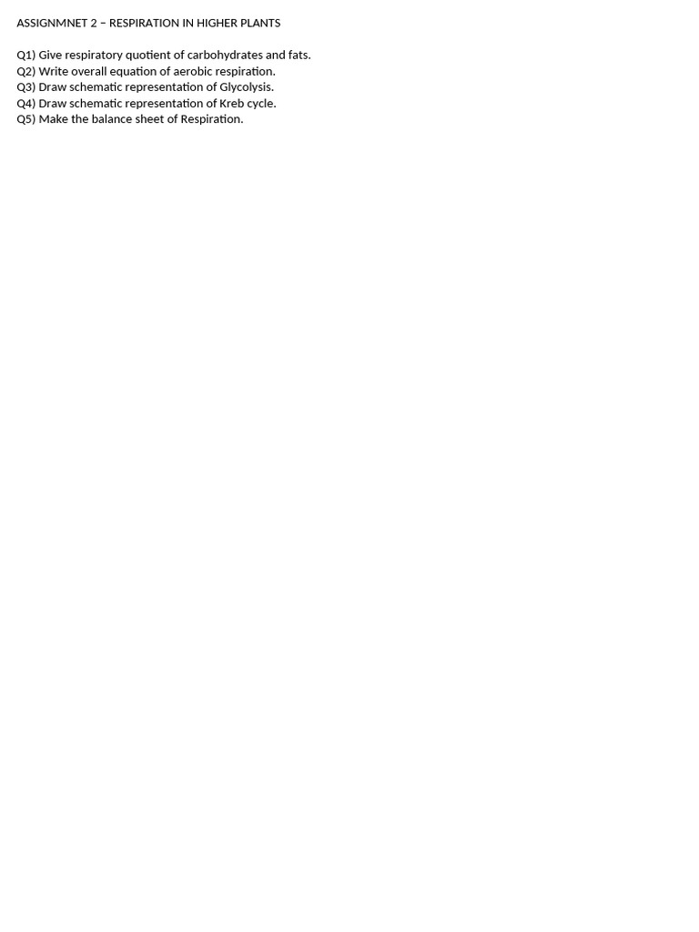 ASSIGNMNET 2 - Respiration in Plants | PDF