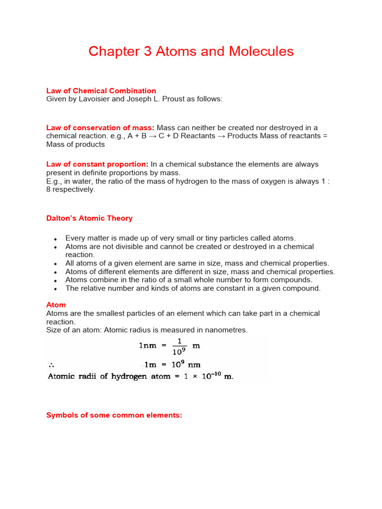 Chapter 3 Atoms and Molecules | PDF | Ion | Chemical Compounds