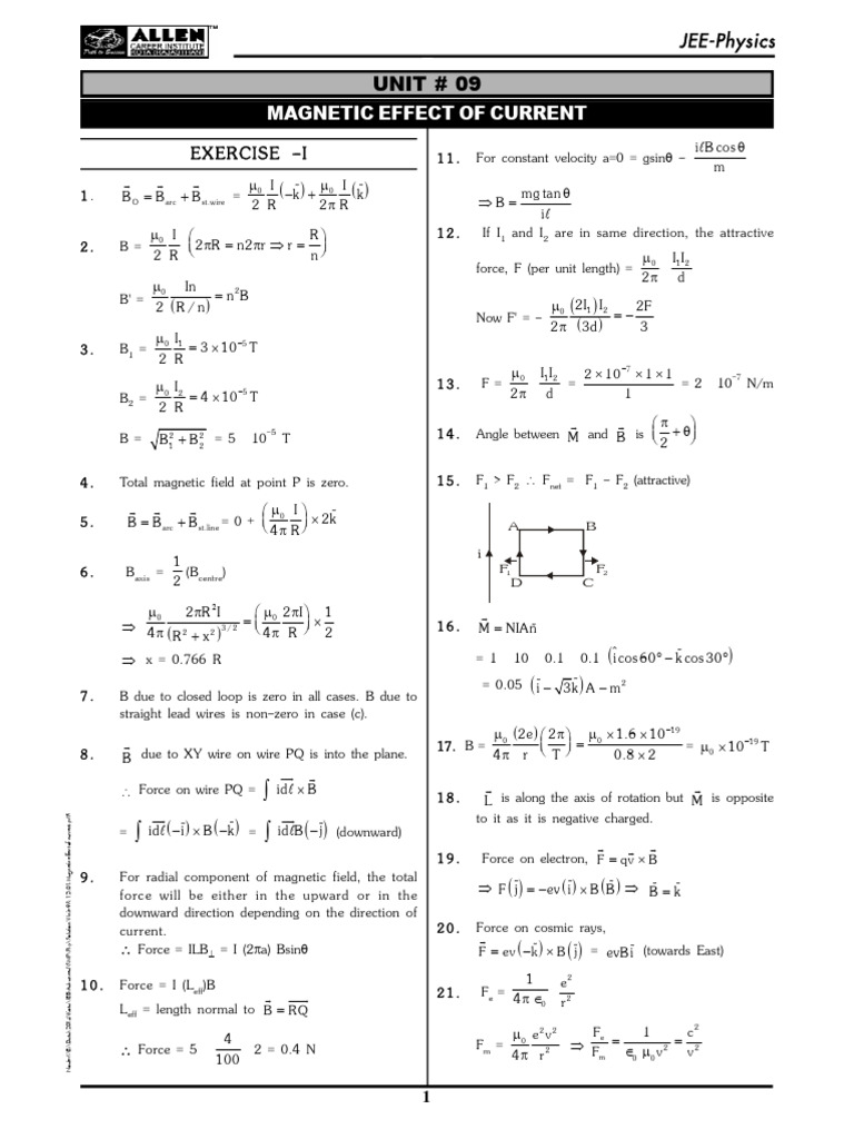01 Magnetic Effect of Current | PDF | Force | Physics