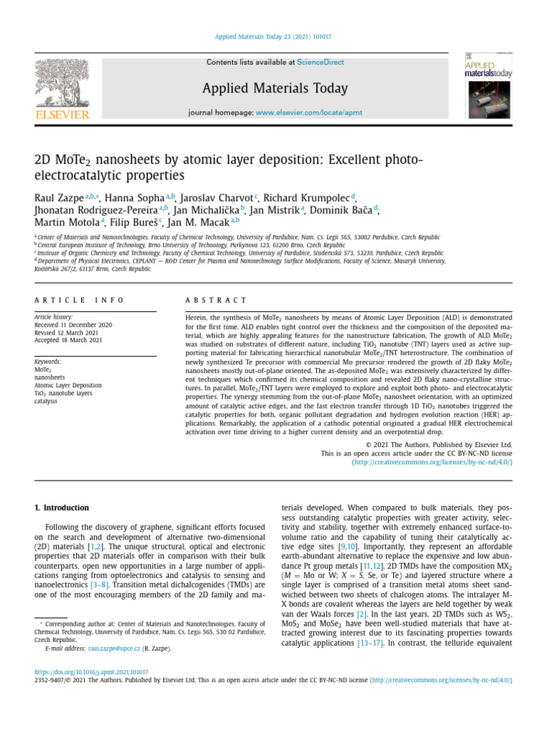 2D MoTe2 Nanosheets by Atomic Layer Deposition Excellent Photo | PDF ...
