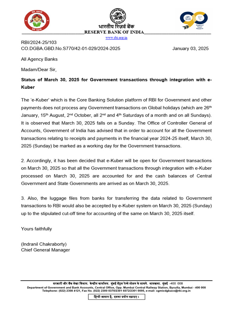 Status of March 30, 2025 For Government Transactions Through ...