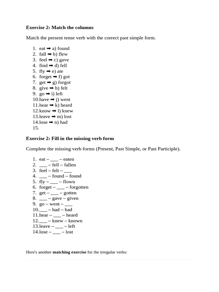 Irregular Verb Forms Exercises | PDF