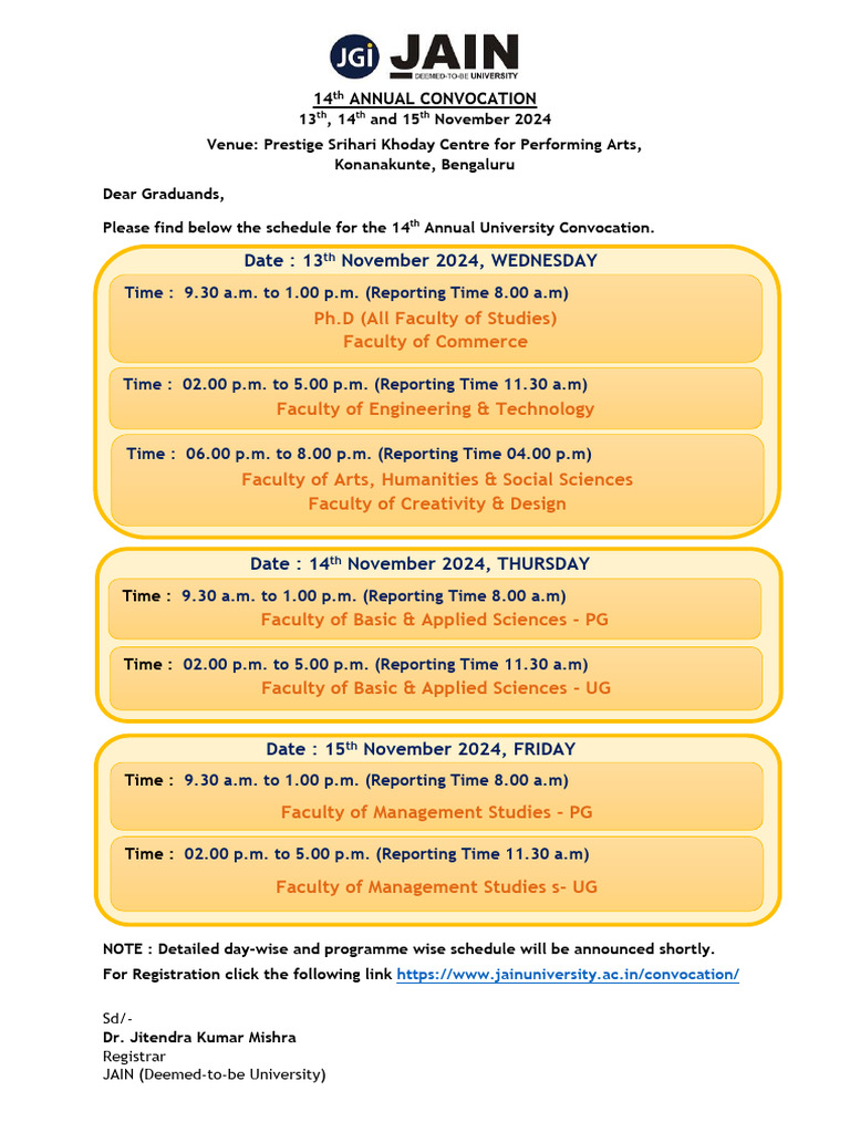 14th Convocation Schedule | PDF | Educational Stages | Qualifications
