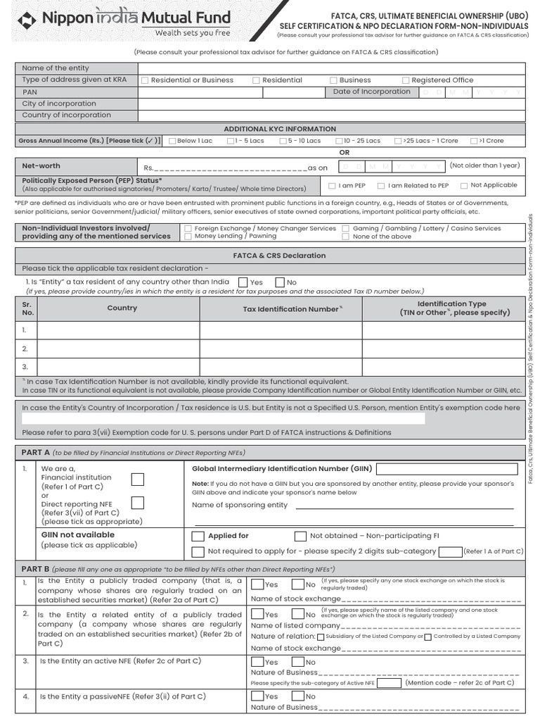 FATCA and CRS Information For Non Individuals Form | PDF | Securities (Finance) | Futures Contract