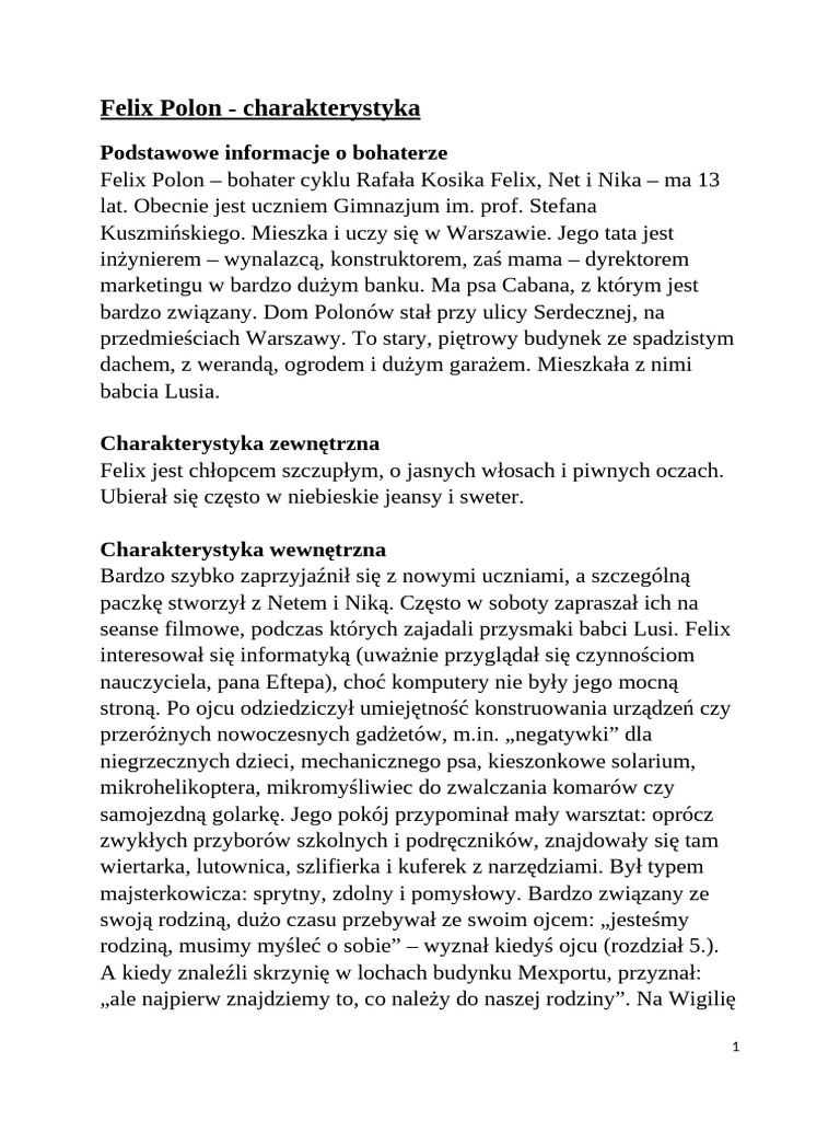 Charakterystyka Bohaterów | PDF