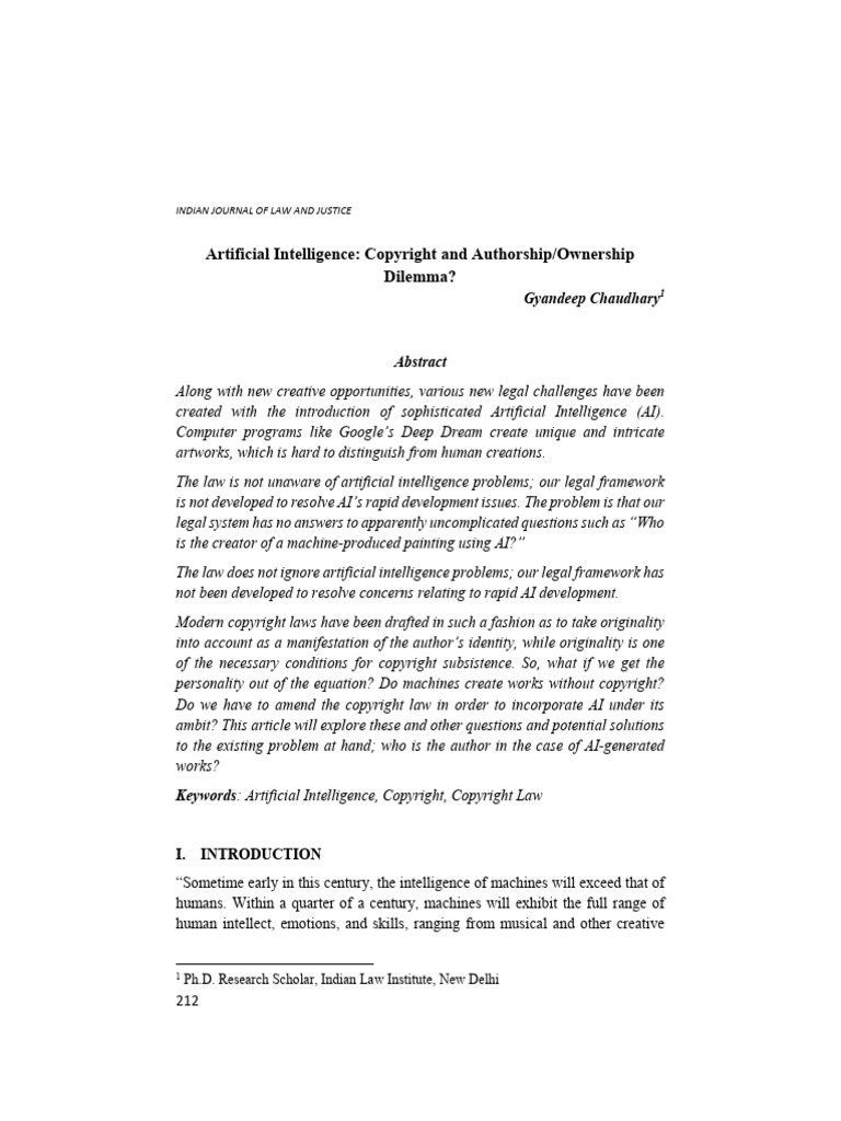 Artificial Intelligence - Copyright and Authorship Ownership Dilemma ...