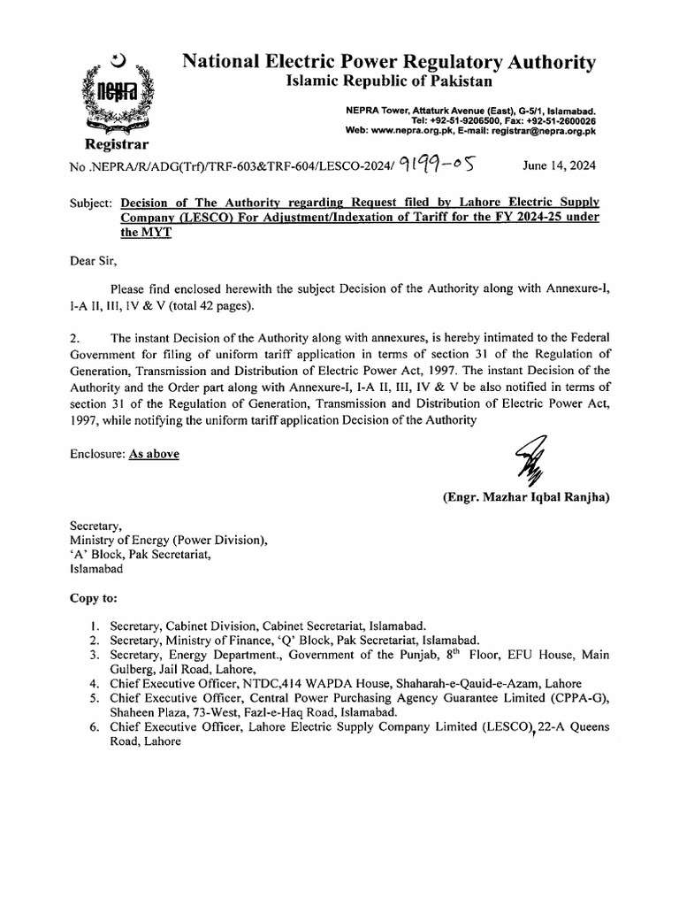 NEPRA Tariff Decision for LESCO | PDF | Taxes | Depreciation