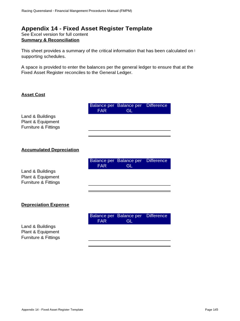 Fixed Asset Register Tracking Excel Format Template Download | PDF ...
