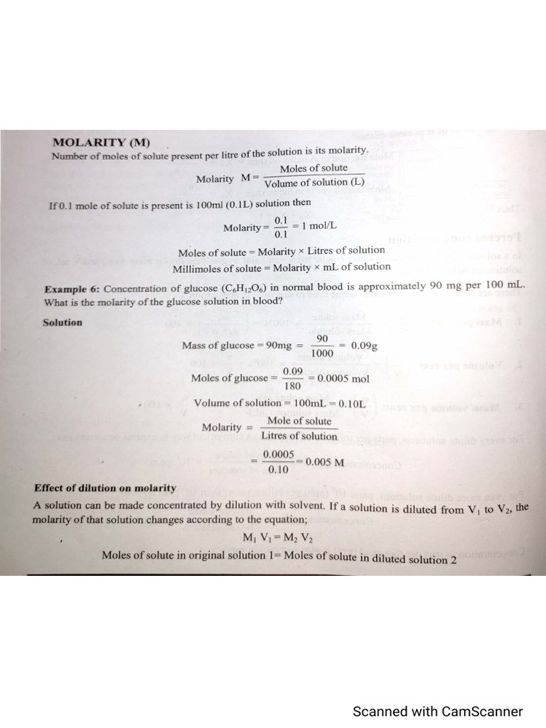 Molarity (M), Molality (M) & Normality (N) | PDF