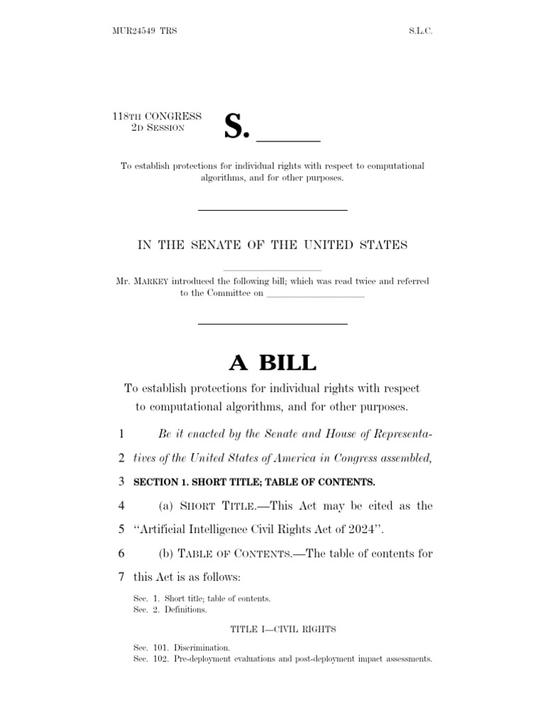 AI Civil Rights Act of 2024 Summary | PDF | U.S. Securities And ...