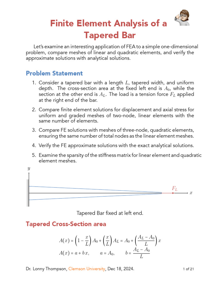 FEA of Tapered Bar: Mesh Comparison | PDF | Finite Element Method | Mechanics