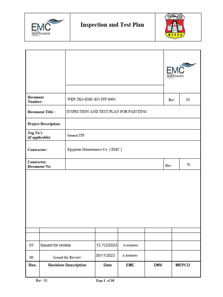 Wep-Tk4-Emc-En-Itp-0003 Itp For Painting | PDF | Calibration ...