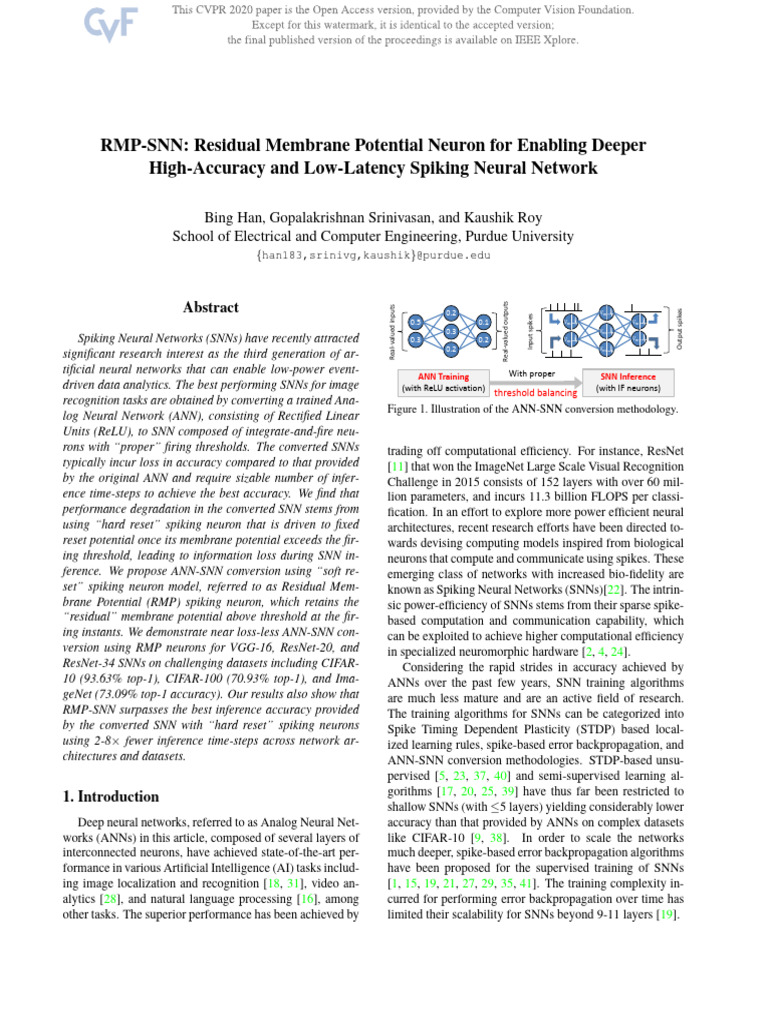 Han Et Al. - 2020 - RMP-SNN Residual Membrane Potential Neuron For Enabling Deeper High-Accuracy ...