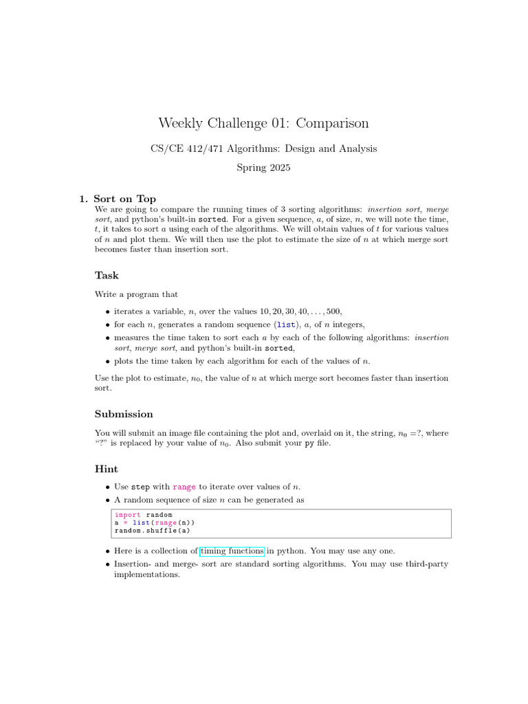 Sorting Algorithm Time Comparison Challenge | PDF