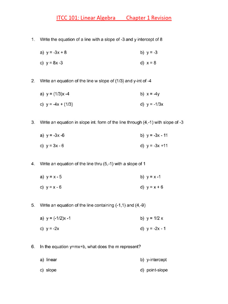 Linear Algebra Chapter 1 Revision Guide | PDF