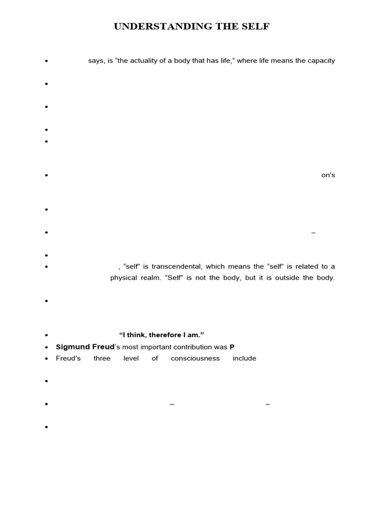 UNDERSTANDING THE SELF | PDF | Id | Philosophy Of Self