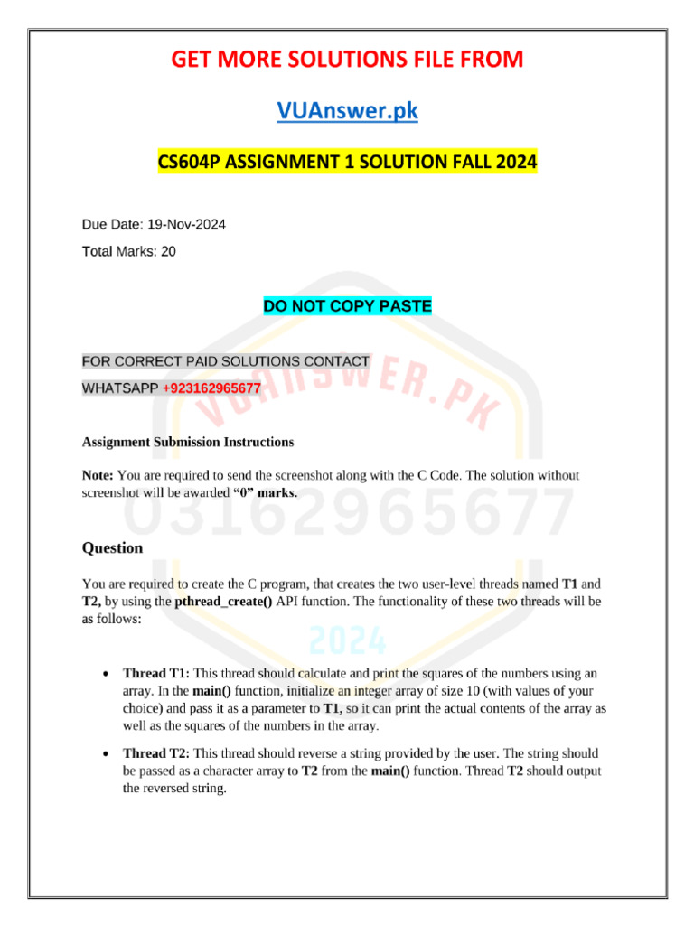 CS604P Assignment 1 Solution Fall 2024 | PDF