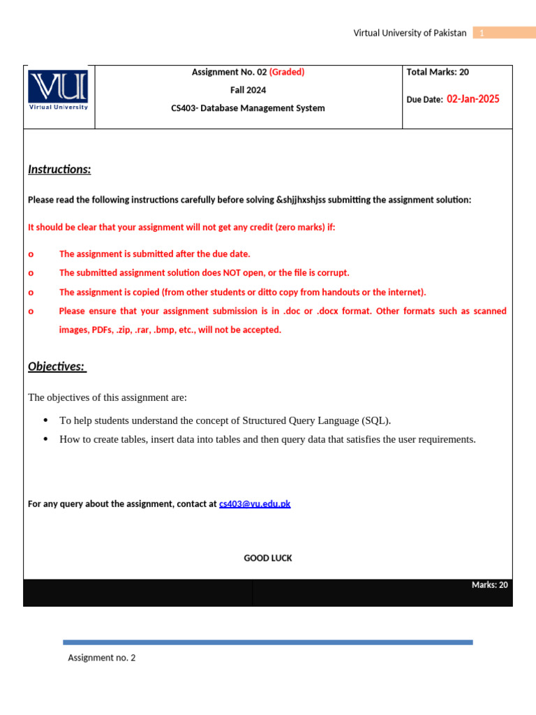 Fall 2024_CS403_2 (1) | PDF | Databases | Sql