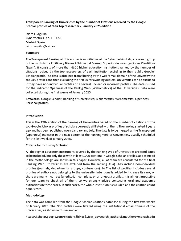 University Citation Rankings 2025 | PDF | Academia | Universities And ...