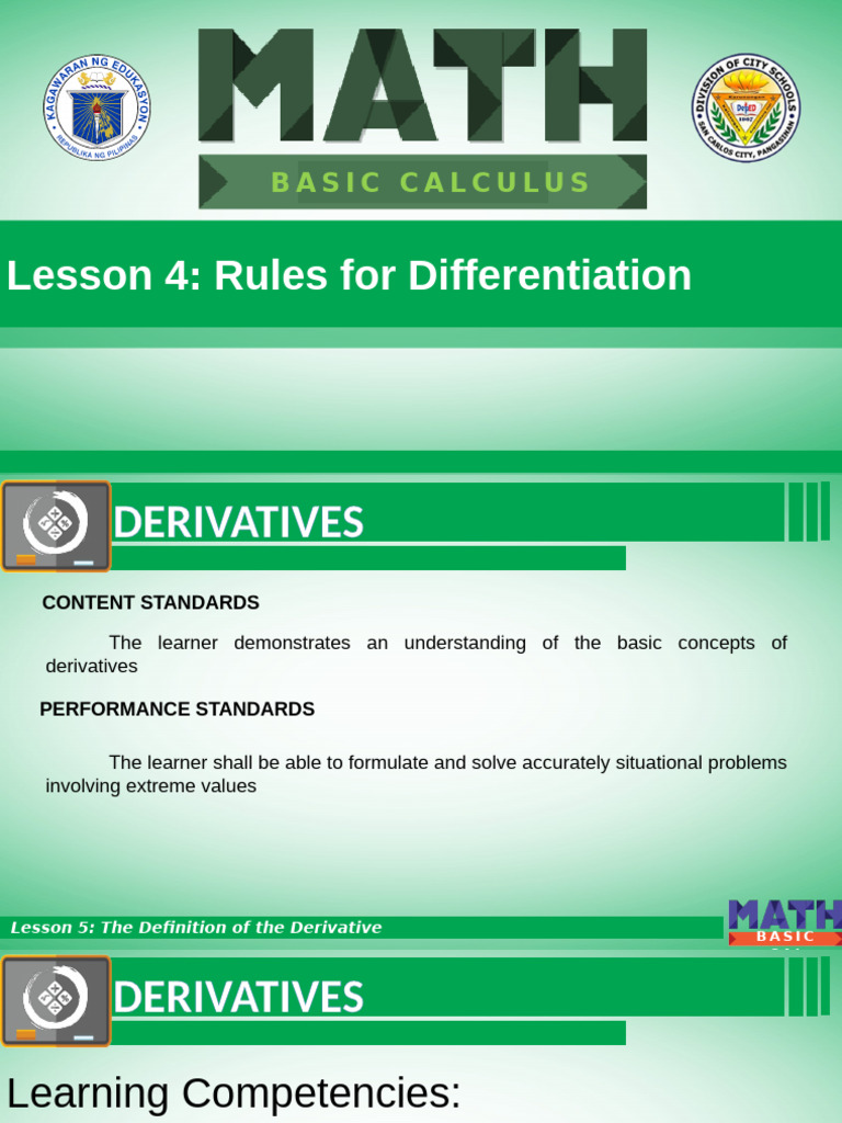Lesson 4 Rules For Differentiation | PDF | Derivative | Function (Mathematics)