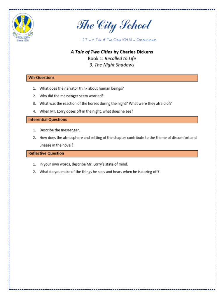 A Tale of Two Cities Ch. 3 Comprehension Guide | PDF
