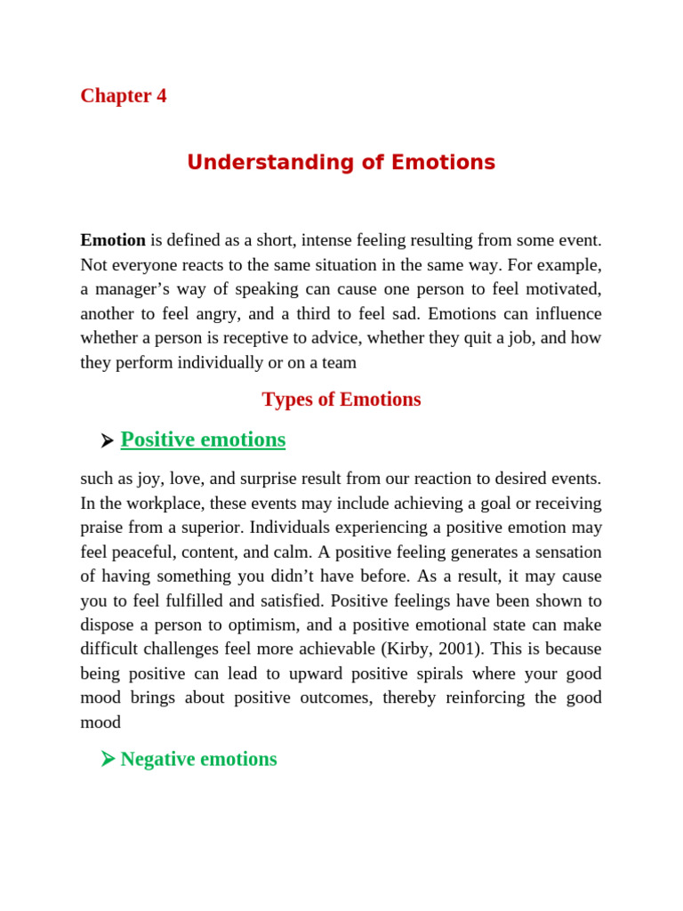 Chapter 4 Understanding of Emotions | PDF | Emotions | Leadership