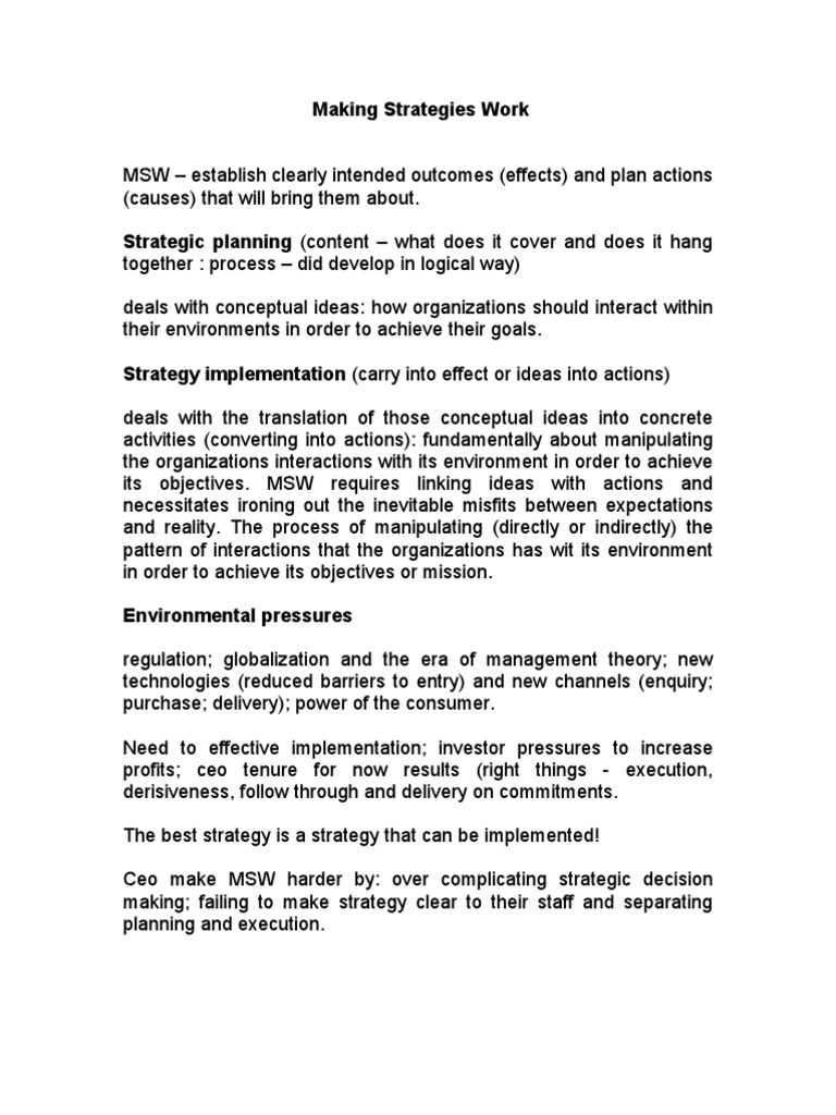 Making Strategies Work NOTES at MBA | PDF | Causality | Strategic ...