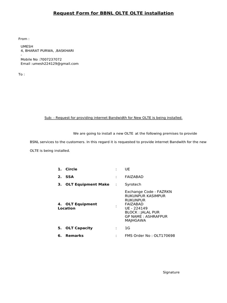 OLT Instl Request | PDF