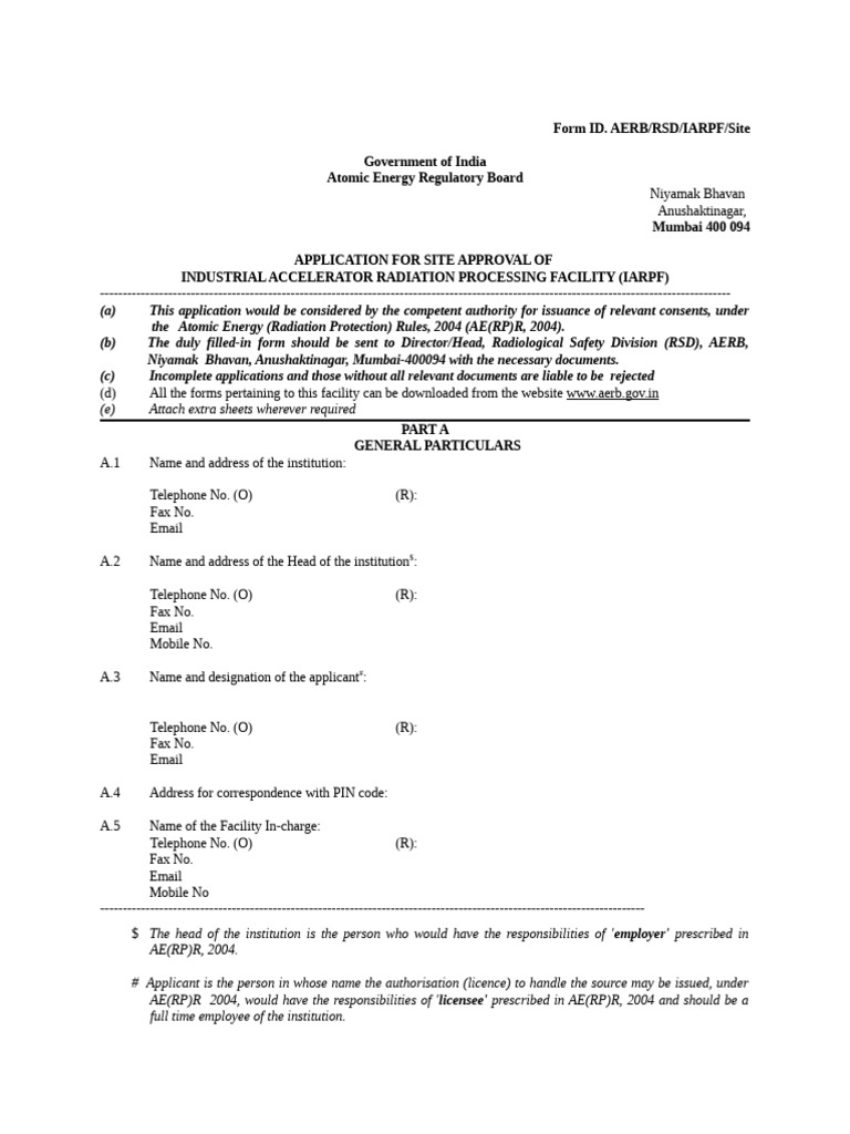 1 Application For Site Approval of Industrial Accelerator Radiation ...
