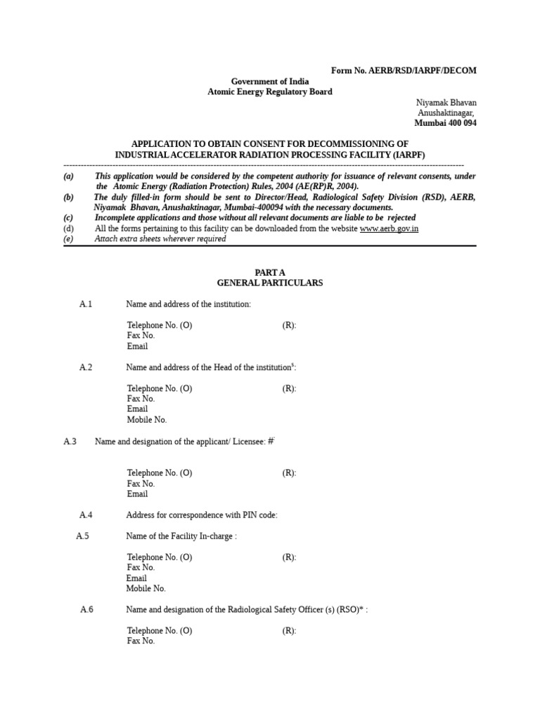 8application To Obtain Consent For Decommissioning of Industrial ...