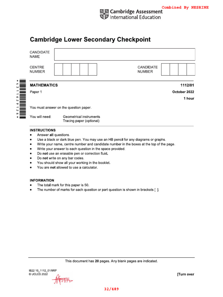 Checkpoint Papers 1 and 2 2022 Oct | PDF