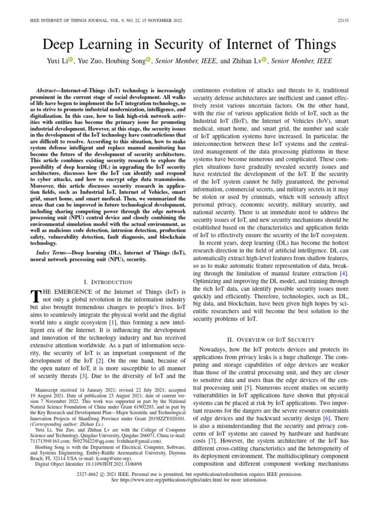 Deep Learning for IoT Security Solutions | PDF | Internet Of Things | Computer Security