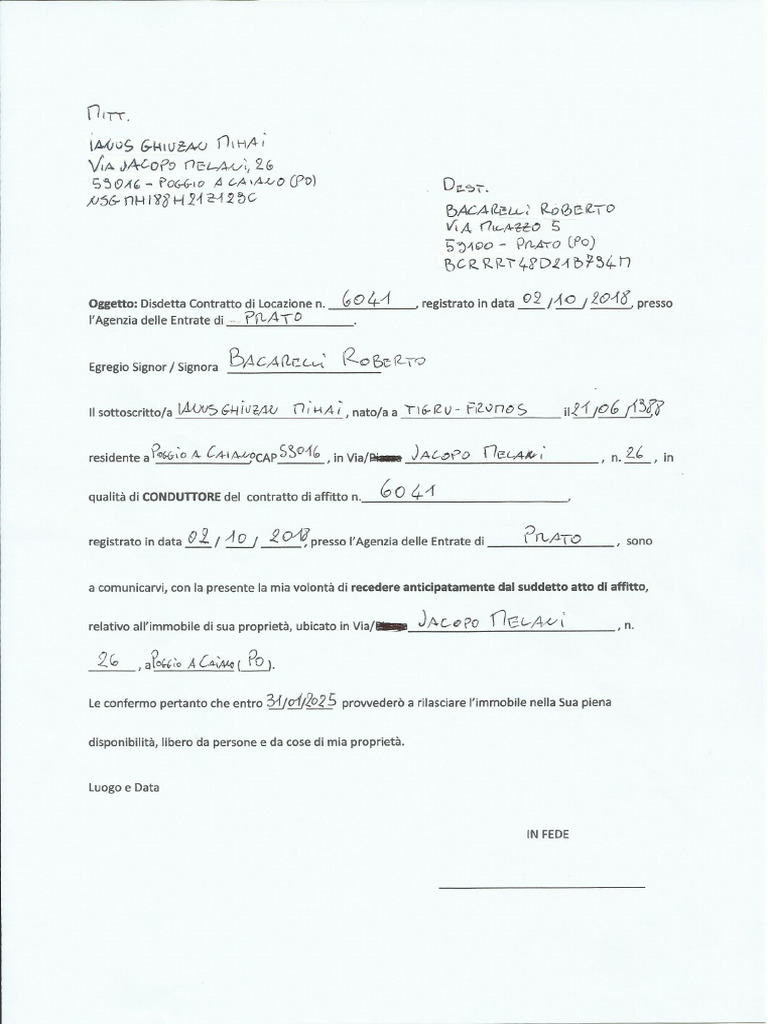 Lettera Disdetta | PDF