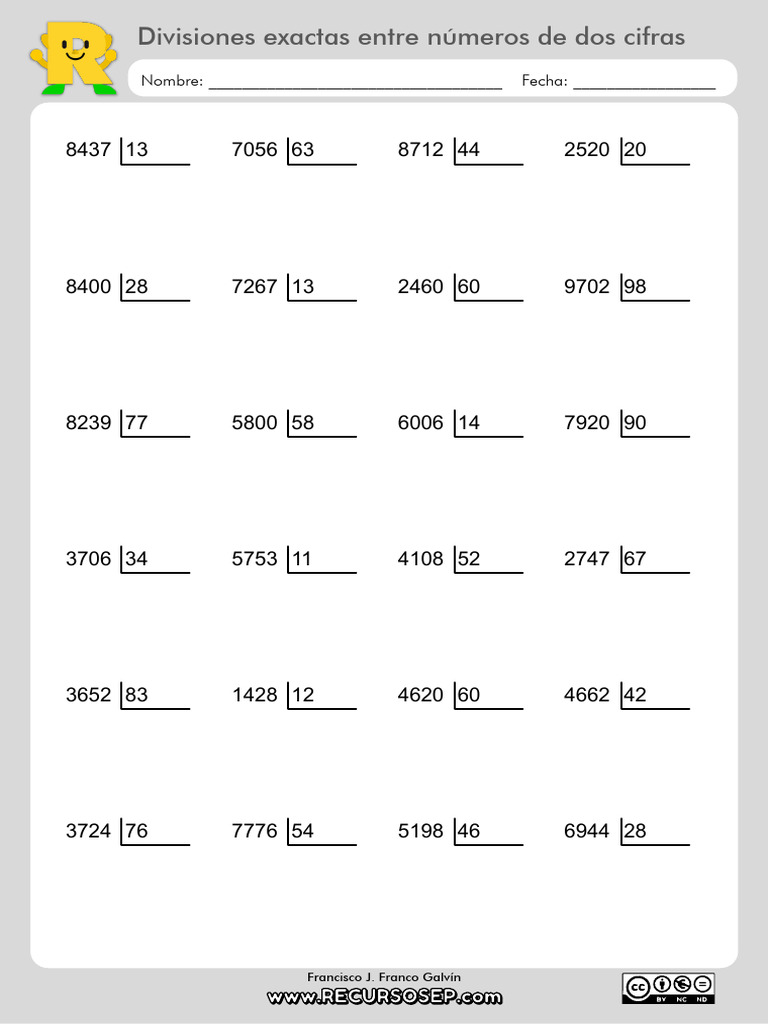 Divisiones-Exactas-Entre-Dos-Cifras-Recursosep 4º | PDF