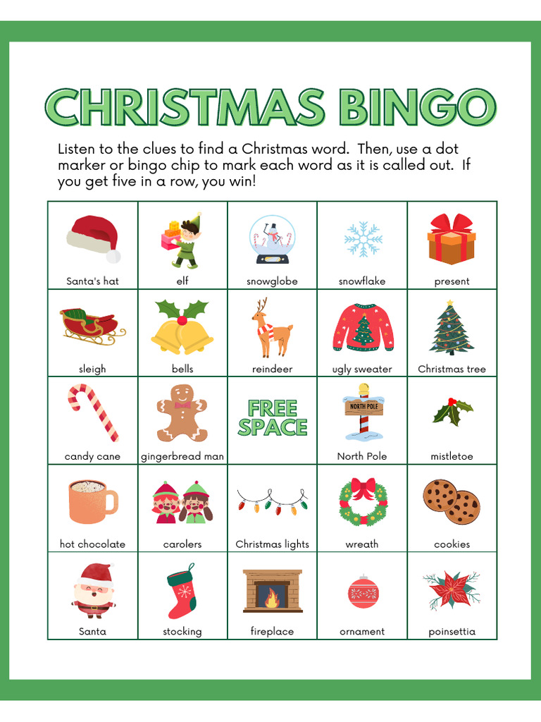 Colorful Illustrated Christmas Bingo and Calling Card Riddles For ...