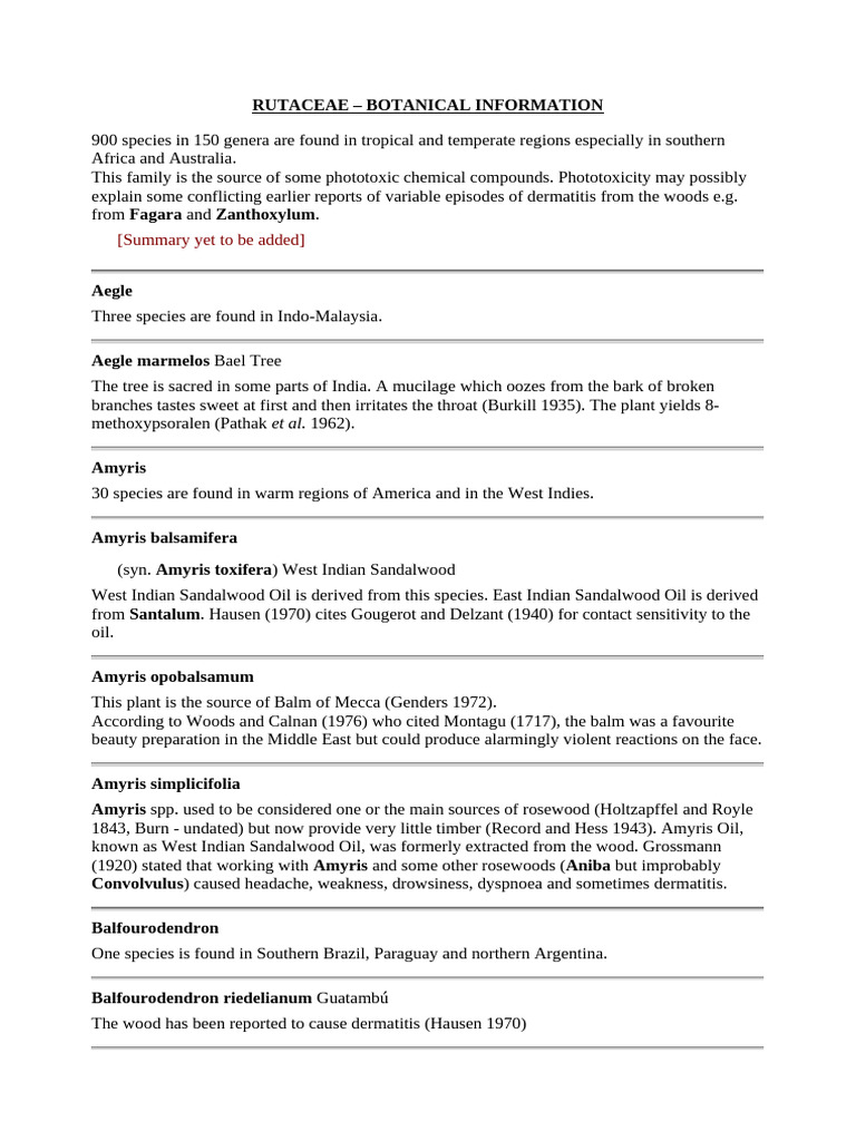 RUTACEAE Family: Species & Dermatitis Risks | PDF | Citrus | Orange (Fruit)
