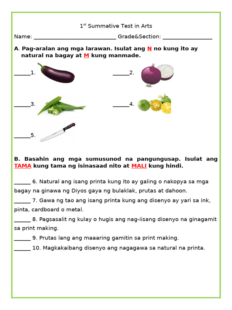 Mapeh Arts Q3 ST | PDF