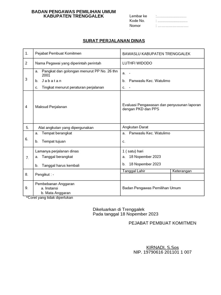 SPD Perjadin Kecamatan-1 | PDF
