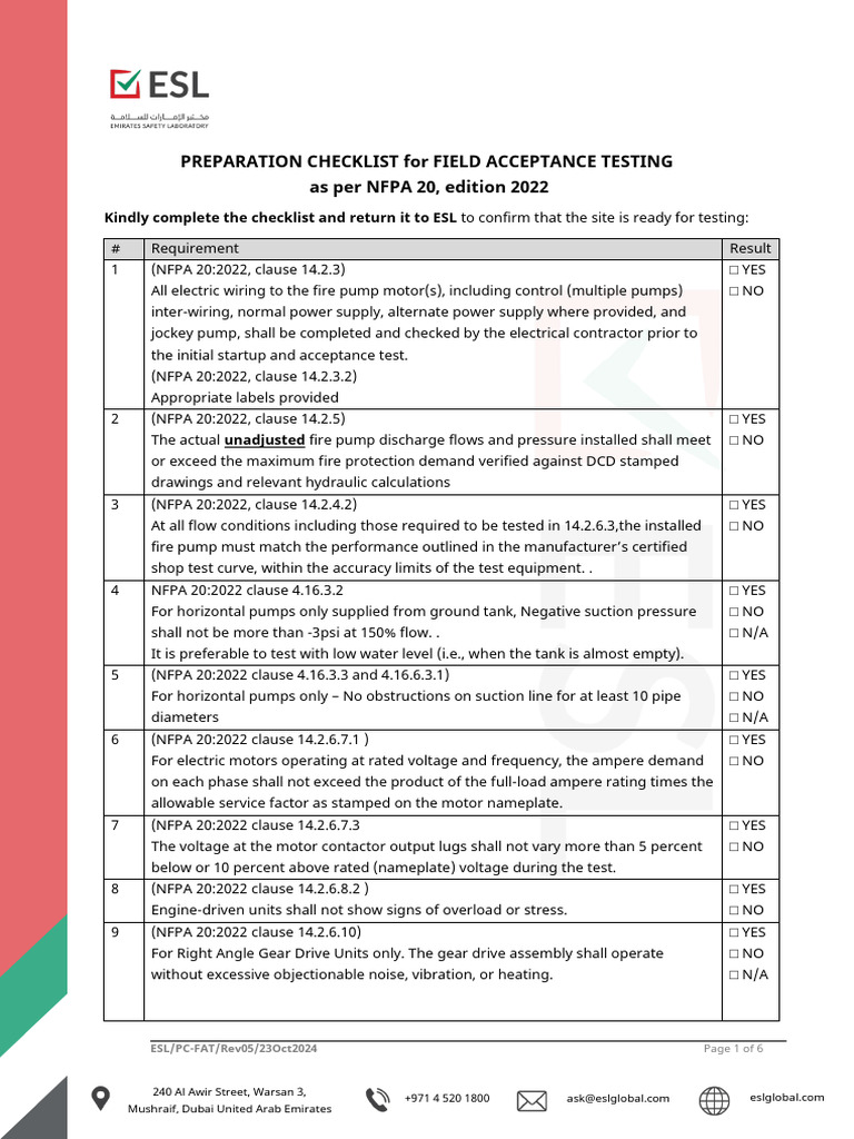 Preparation Checklist For Field Acceptance Test Rev 05 | PDF | Pump ...